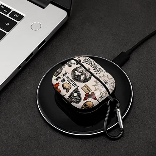 Smooth Plastic Headphone Protective Case Cover Compatible with AirPods 3 Charging Case, Front LED Visible, Shockproof Headphone Case Cover with Keychain, Vintage Skull Skeleton Spider Web Witch Board