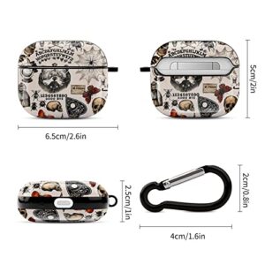 Smooth Plastic Headphone Protective Case Cover Compatible with AirPods 3 Charging Case, Front LED Visible, Shockproof Headphone Case Cover with Keychain, Vintage Skull Skeleton Spider Web Witch Board