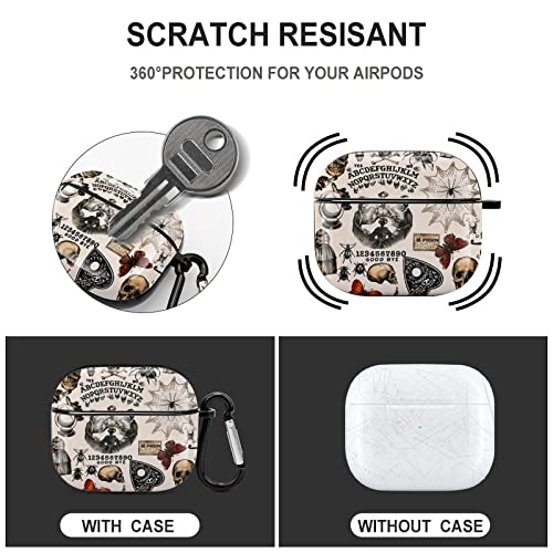 Smooth Plastic Headphone Protective Case Cover Compatible with AirPods 3 Charging Case, Front LED Visible, Shockproof Headphone Case Cover with Keychain, Vintage Skull Skeleton Spider Web Witch Board