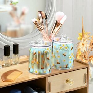 MNSRUU 2 Pack Qtip Holder Organizer Dispenser Daisies and Honey Bees Bathroom Storage Canister Cotton Ball Holder Bathroom Containers for Cotton Swabs/Pads/Floss