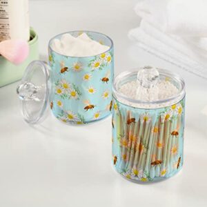 MNSRUU 2 Pack Qtip Holder Organizer Dispenser Daisies and Honey Bees Bathroom Storage Canister Cotton Ball Holder Bathroom Containers for Cotton Swabs/Pads/Floss