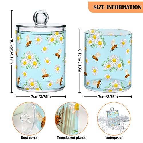 MNSRUU 2 Pack Qtip Holder Organizer Dispenser Daisies and Honey Bees Bathroom Storage Canister Cotton Ball Holder Bathroom Containers for Cotton Swabs/Pads/Floss