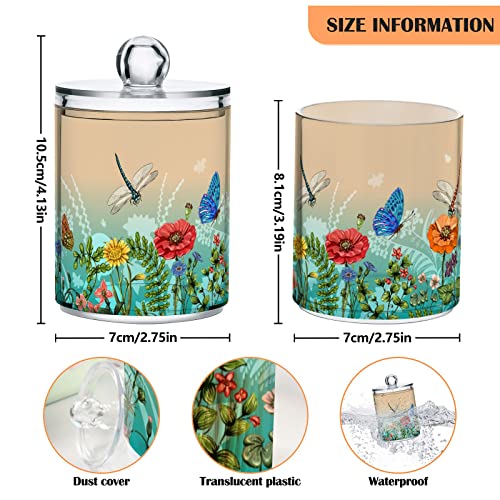 MNSRUU 2 Pack Qtip Holder Organizer Dispenser Colorful Dragonfly Bathroom Storage Canister Cotton Ball Holder Bathroom Containers for Cotton Swabs/Pads/Floss