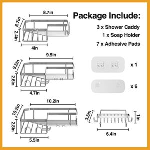 SIXDOVE 3-PACK Corner Shower Caddy- Corner Shower Shelf with 1 Soap Holder, Adhesive Shower Organizer with 18 Hooks, No Drilling Rustproof Stainless Steel Shower Rack Shelves for Bathroom & Kitchen