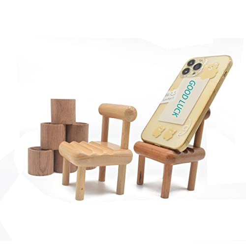 GawmFoiuy Wooden Cell Phone Stand Wooden Chair Cell Phone Stand Holder Wood Cellphone Holder for Desktop Design Compatible with All Mobile Phones (Chair)