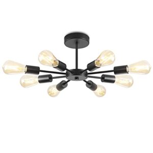 anwio modern flush mount ceiling light metal art industrial ceiling light 8 lights black sputnik painted finish chandelier for kitchen farmhouse living room dining room(8head)