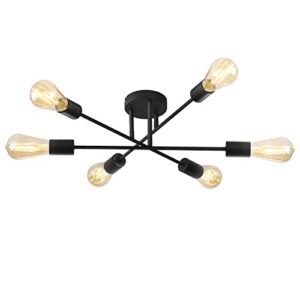 anwio sputnik chandelier, mid century modern nordic pendant lighting 6 lights black ceiling light fixture black light for living room kitchen, bedroom, dining room, kitchen, office (black)