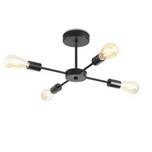 anwio 4 lights sputnik chandelier, semi flush mount ceiling light fixture, mid century vintage industrial modern pendant lights for bedroom dining room kitchen living room farmhouse, black