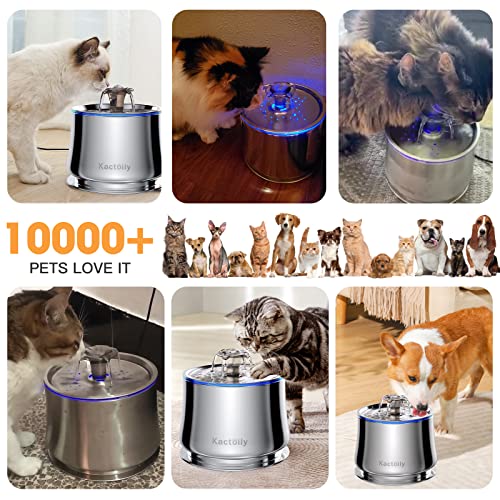 Stainless Steel Cat Water Fountain, 84oz/2.5L Pet Water Fountain BPA-Free, Flower Mode Automatic Stainless Steel Water Fountain for Cats Inside, Metal Cat Fountain with USB Adapter, Clean Brush&Cloth