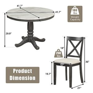 5 Piece Round Dining Table Set for 4, Marble Veneer Kitchen Table Set with Round Table and 4 Button Padded Chairs