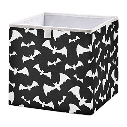 DOMIKING Halloween Bats Storage Bins for Closet Shelves Bedroom Foldable Fabric Shelf Baskets with Sturdy Handle Organization Baskets Cubes 11 Inch