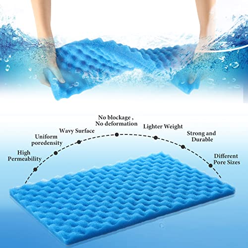 Romooa 9 Pcs Fish Pond Foam Aquarium Filter Sponge Wave Shape Coarse Foam for Fish Tank Sump Pond 17 x 11 Inch x 1/2 to 1 Inch, Black, Green, Blue