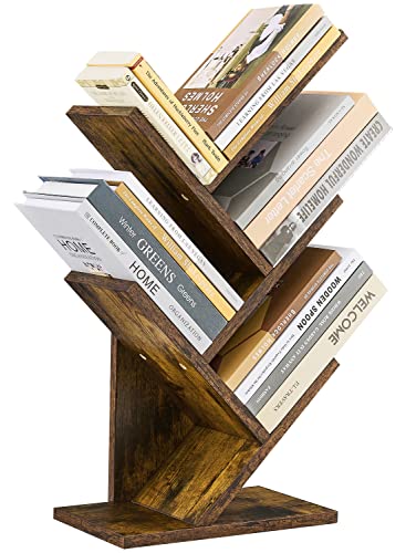 Hoctieon 2-Set Tree Bookshelf, Shelf Bookcase, Modern Book Storage, Free Standing Tree Bookcase, Utility Organizer Shelves for Home Office, Living Room, Bedroom, Rustic Brown(2 Pack)