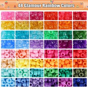 QUEFE 3540pcs Pony Beads 2400pcs Rainbow Kandi Beads Bulk, Crafts Gift, in 48 Colors and 1020 Letter Beads, Polymer Clay Beads for Bracelets Jewelry Making Kit, DIY Arts