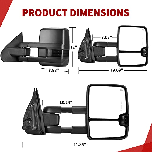 YITAMOTOR Towing Mirrors Compatible with 2014-2018 Chevy Silverado 1500 GMC Sierra 1500, 15-18 Silverado 2500 HD / 3500 HD Tow Mirrors, Power Heated Telescoping with Smoke Signal Light Pair Set Black