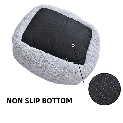 Gavenia Cat Bed for Indoor Cats,22 inch Soft Long Plush Cushion Washable Pet Bed Calming Self-Warming Square Cat and Dog Bed Anti-Slip & Waterproof Bottom Cushion (22 x 18 x 7 inch, Grey)