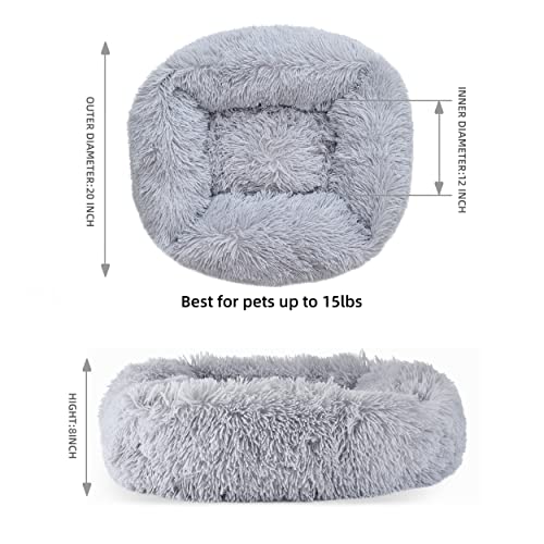 Gavenia Cat Bed for Indoor Cats,22 inch Soft Long Plush Cushion Washable Pet Bed Calming Self-Warming Square Cat and Dog Bed Anti-Slip & Waterproof Bottom Cushion (22 x 18 x 7 inch, Grey)