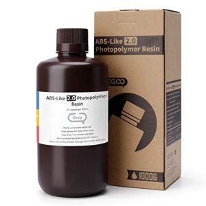 ELEGOO ABS-Like 2.0 3D Printer Resin 1kg Grey, Rapid Precise Printing Resin 405nm LCD UV-Curing for LCD 3D Printer