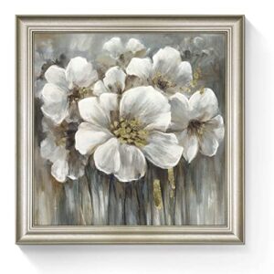 flower framed abstract wall art: bedroom white lily canvas painting modern blossom floral artwork with golden foil elegant nature picture large botanical prints for bathroom office living room