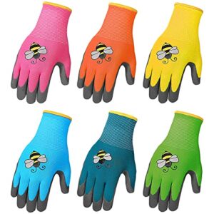 joottuan 6 pairs kids gardening gloves yard work gloves children soft safety rubber coated gloves for toddlers youth girls boys children (medium (age 6-8))