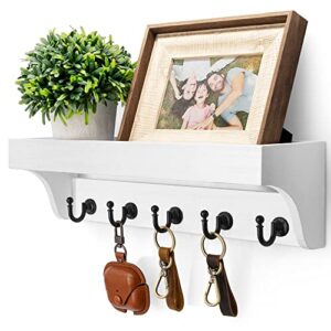 rebee vision key and mail holder for wall with floating shelf : decorative hanging organizer with 5 sturdy keys hooks and wall mount key rack - farmhouse entryway décor (modern white)