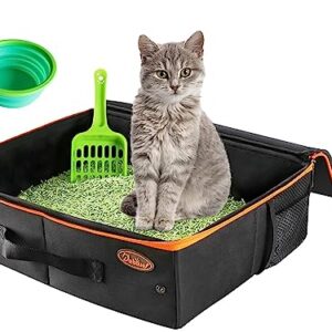 Portable Travel Litter Box with Lid, Foldable Mobile Cat Litter Box for Outdoor Fit Medium Cats and Kittie, Leak-Proof Collapsible Cat Litter Carrier Box for Easy Car Ride with Cats