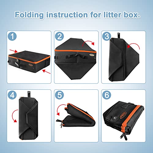 Portable Travel Litter Box with Lid, Foldable Mobile Cat Litter Box for Outdoor Fit Medium Cats and Kittie, Leak-Proof Collapsible Cat Litter Carrier Box for Easy Car Ride with Cats