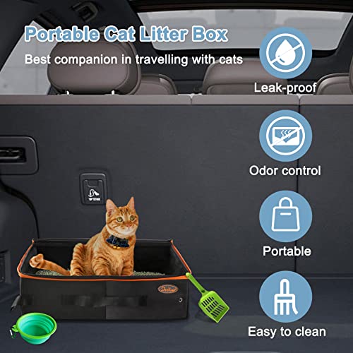 Portable Travel Litter Box with Lid, Foldable Mobile Cat Litter Box for Outdoor Fit Medium Cats and Kittie, Leak-Proof Collapsible Cat Litter Carrier Box for Easy Car Ride with Cats