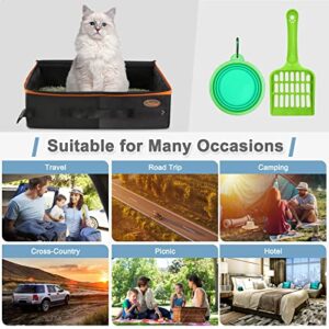 Portable Travel Litter Box with Lid, Foldable Mobile Cat Litter Box for Outdoor Fit Medium Cats and Kittie, Leak-Proof Collapsible Cat Litter Carrier Box for Easy Car Ride with Cats