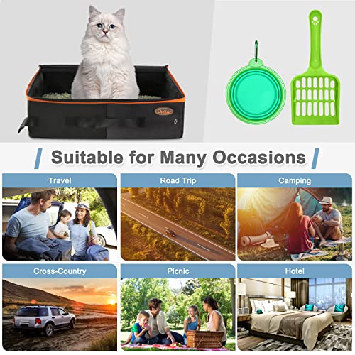 Portable Travel Litter Box with Lid, Foldable Mobile Cat Litter Box for Outdoor Fit Medium Cats and Kittie, Leak-Proof Collapsible Cat Litter Carrier Box for Easy Car Ride with Cats