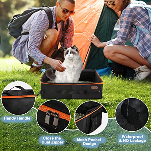 Portable Travel Litter Box with Lid, Foldable Mobile Cat Litter Box for Outdoor Fit Medium Cats and Kittie, Leak-Proof Collapsible Cat Litter Carrier Box for Easy Car Ride with Cats