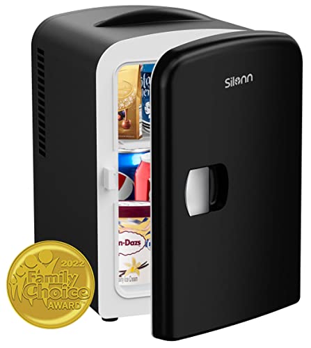 Silonn Mini Fridge, Portable Skin Care Fridge, 4 L/6 Can Cooler and Warmer Small Refrigerator with Eco Friendly for Home, Office, Car and College Dorm Room, Compact Refrigerator and Black (SLRE01B)