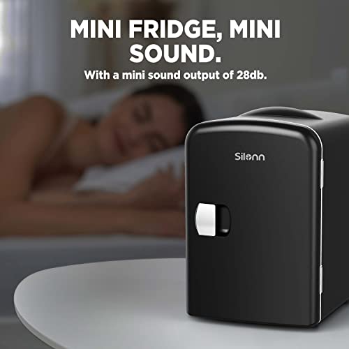 Silonn Mini Fridge, Portable Skin Care Fridge, 4 L/6 Can Cooler and Warmer Small Refrigerator with Eco Friendly for Home, Office, Car and College Dorm Room, Compact Refrigerator and Black (SLRE01B)