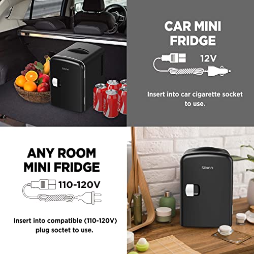 Silonn Mini Fridge, Portable Skin Care Fridge, 4 L/6 Can Cooler and Warmer Small Refrigerator with Eco Friendly for Home, Office, Car and College Dorm Room, Compact Refrigerator and Black (SLRE01B)