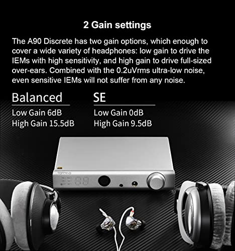 Topping A90 Discrete Fully Discrete Balanced Headphone AMP NFCA 4-Pin-XLR 4.4 Balanced 6.35mm SE Output Pre-Amplifier 2 * 9800mW 2 Gain Settings Headphone AMP Headphone Amplifier(Silver)