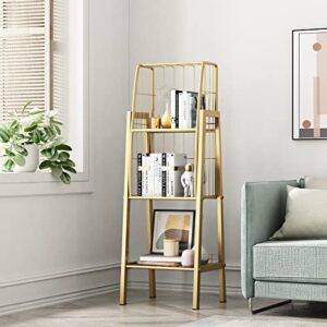 doorxifo modern gold bookcase freestanding,heavy duty metal gold bookshelves organizer for bedroom home office,gold storage rack book rack.