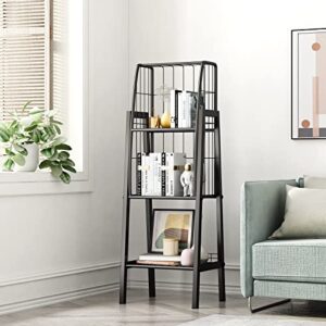 doorxifo modern industrial bookcase freestanding,heavy duty metal black bookshelves organizer for bedroom home office,black storage rack book rack.