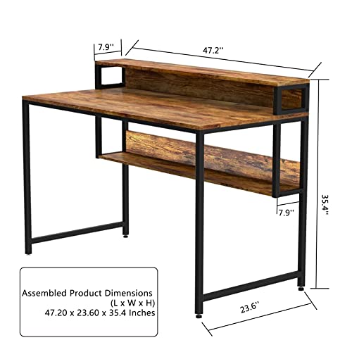 HAISEN Computer Desk with Shelf and Monitor Stand (XL)