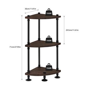 3 Tier Corner Shelf Stand Wood Corner Display Rack Small Industrial Corner Standing Storage Shelf Bookshelf Plant Stand for Small Space Bedroom Living Room Kitchen Brown