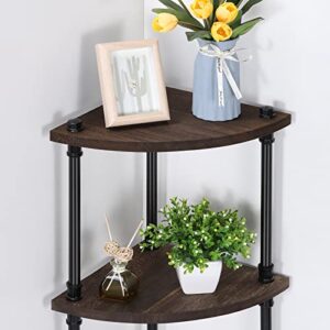 3 Tier Corner Shelf Stand Wood Corner Display Rack Small Industrial Corner Standing Storage Shelf Bookshelf Plant Stand for Small Space Bedroom Living Room Kitchen Brown