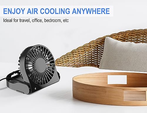 PELANZENHAU Small Table Fan - USB Powered Mini Desk Fan with 3 Powerful Speed & 360° Collapsible, Portable Little Cooling Fan Folding and Tilt Design for Travel Dorm RV Office Camping Bedroom