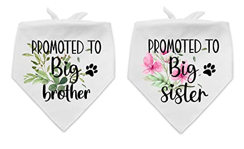 2 Pack Promoted to Big Brother Sister, White Flower Pattern Cotton Pet Dog Bandana, Pet Dog Pregnancy Announcement Gender Reveal Photo Prop for Dog Lovers Owner Gifts