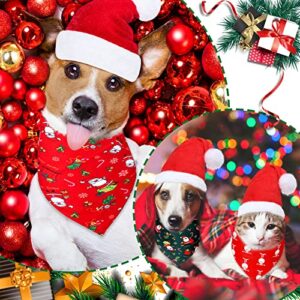 Christmas Dog Bandanas Hat Set 4 Pieces Christmas Dog Bandana Adjustable Pet Triangle Scarf and 2 Pieces Pet Santa Hat Dog Christmas Hat for Pets Dogs Cats Christmas Costumes (Vivid Patterns, Medium)