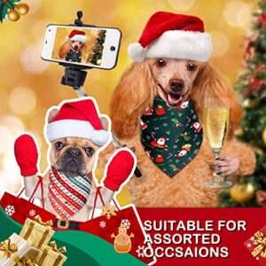 Christmas Dog Bandanas Hat Set 4 Pieces Christmas Dog Bandana Adjustable Pet Triangle Scarf and 2 Pieces Pet Santa Hat Dog Christmas Hat for Pets Dogs Cats Christmas Costumes (Vivid Patterns, Medium)