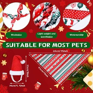 Christmas Dog Bandanas Hat Set 4 Pieces Christmas Dog Bandana Adjustable Pet Triangle Scarf and 2 Pieces Pet Santa Hat Dog Christmas Hat for Pets Dogs Cats Christmas Costumes (Vivid Patterns, Medium)