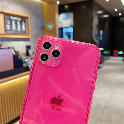 OWLSTAR Compatible with iPhone 11 Pro Max Case, Cute Neon Clear Soft Phone Case for Women and Girls, Flexible Slim TPU Shockproof Transparent Bumper Protective Cover (Hot Pink)