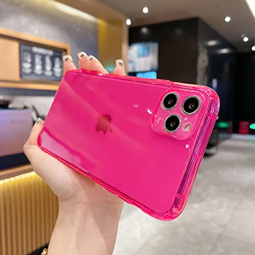 OWLSTAR Compatible with iPhone 11 Pro Max Case, Cute Neon Clear Soft Phone Case for Women and Girls, Flexible Slim TPU Shockproof Transparent Bumper Protective Cover (Hot Pink)