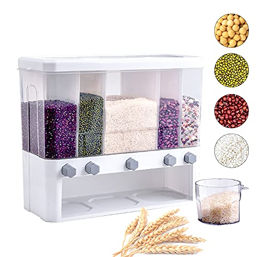 VPABES Kitchen Cereal Dispenser Rice Grain Dry Food Storage Container Rice Dispenser Rice Storage Dry Food Dispenser Grain Fruit Storage (5-Grid)