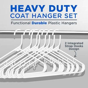 White Standard Plastic Hangers, Mega Pack, 200 Pieces Hangers for Clothes, Durable Tubular Hanger Slip Design Cloth Hanger Set with 2 Integrated Strap Hook Design