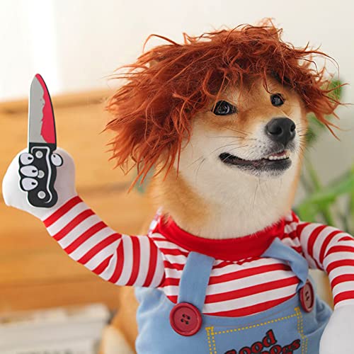 Pet Deadly Doll Dog Costume, Chucky Dog Cosplay Funny Costume Halloween Christmas Dog Clothes Party Costume for Small Medium Large Dogs